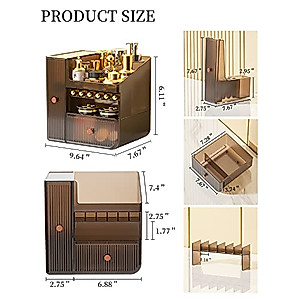 HAIXIN Makeup Organizer for Vanity, Cosmetic Storage Organizer with Brush Holder, Cosmetics Display Case with Drawer for Cosmetics, Lipsticks, Nail Care, Skincare Bedroom Bathroom Countertop