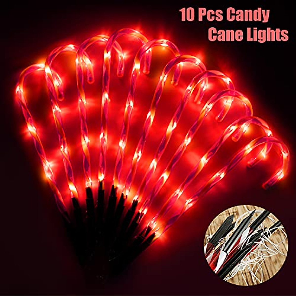 10 Pack 21in Candy Cane Pathway Lights (with Stakes) Outdoor Markers Christmas Decorations Lights with 8 Lighting Modes, for Xmas Holiday Party Walkway Patio Garden Decor