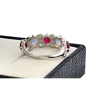 October Birthstone Natural Red Ruby Cut Opal Gemstone 925 Sterling Silver Cluster Proposal Ring Wedding Jewelry Bridal Ring Birthday Gift For Wife (Yellow Gold Rhodium Plated Silver, 8.5)