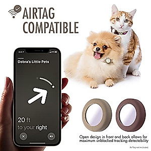 Sweet Baby Co. Airtag Cat Collar or Extra Small Dog Collar Holder 2 Pack, Fits Half Inch Collars for Small Pet, Compatible with Apple Air Tag, Waterproof GPS Tracker Case Kitten Cats Dogs (Tan/Brown)