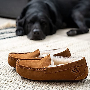 EZ Feet Women's Indoor Outdoor Shearling Breathable Slip-On Suede Moccasins Slippers Size 7 Chestnut