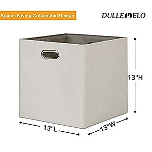 DULLEMELO Cube Storage Bins 13x13 Fabric Storage Cubes, Large Foldable Storage Cube Baskets with Dual Handles, Fabric Cube Organizer Boxes for Home Closet Shelf Bookcase,Set of 4,Light Grey
