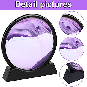 Moving Sand Art Flowing Sand Painting 3D Natural Landscape Dynamic Sand Painting,Round Glass Sea Sand Painting Artistic Sandscape for Home Ornament Desktop Art Bookshelves Decoration(Purple,7 Inches)