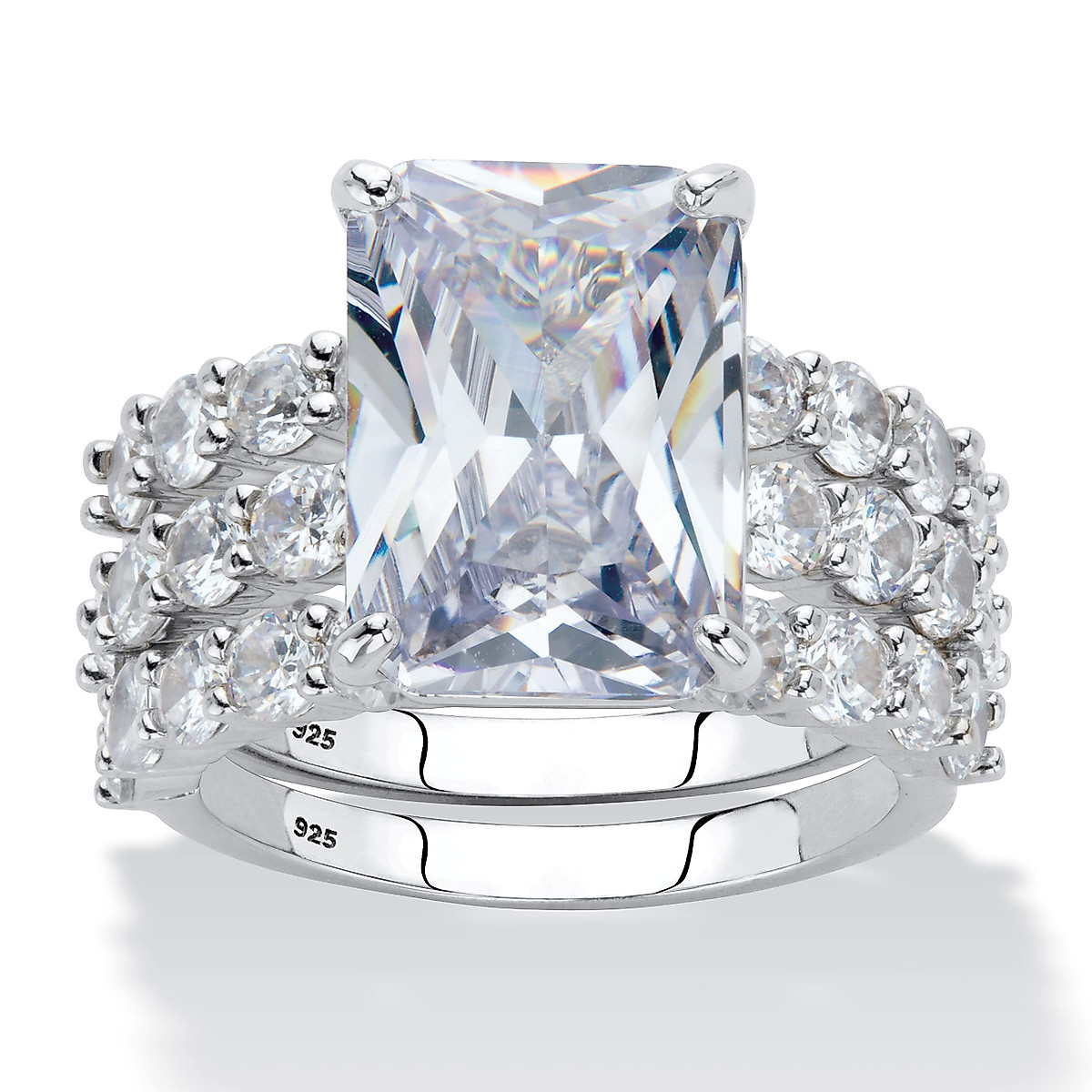 PalmBeach Platinum-plated Sterling Silver Emerald Cut Cubic Zirconia Simulated Bridal Ring Set Sizes 7-10 Size 10