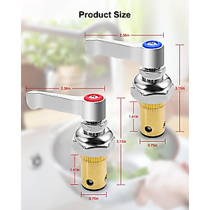 Handle Stem Assembly Fit for all T&S brass Faucets, Blue Cold and Red Hot Side Spindle Assembly Valve Replacement Part Replaces 002713-40 002714-40