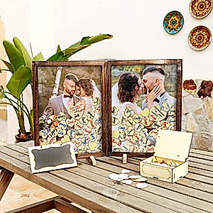 Pulcher Wedding Guest Book Alternative, Wooden Drop Top Box Picture Frame, 160 Wooden Hearts, Wedding Guest Sign in & Wooden Card Box for Rustic Wedding Decor, Baby Shower, Funeral (Carbonized Black)