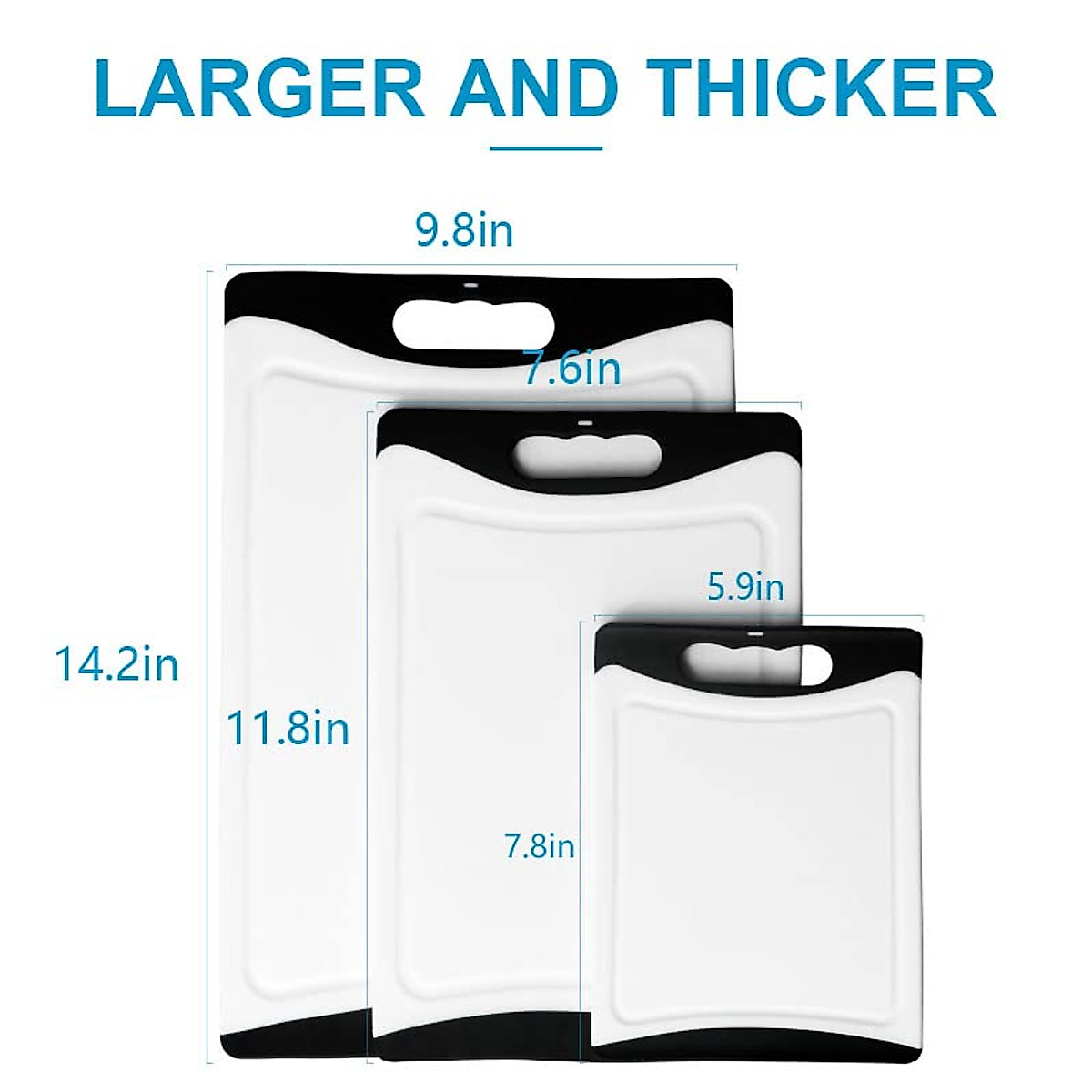 Cutting Board, Cutting Boards for Kitchen set of 3, Black Chopping Board Dishwasher safe, Easy Grip Non-slip Handle Border with Juicy Groove, Reversible, Chopping Food, Baking, Cooking Meat.