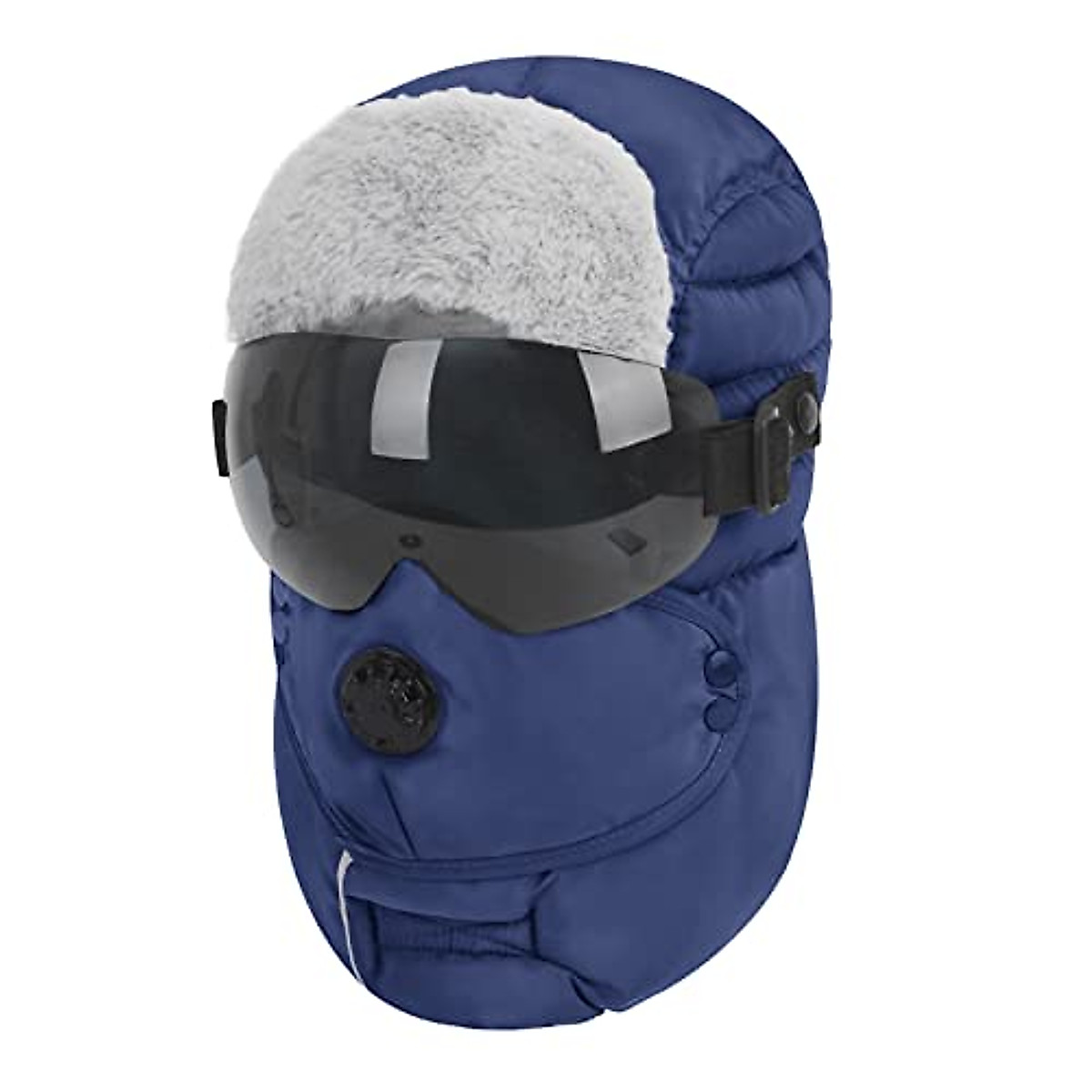 Men Women Balaclava with Glasses Mask, Cold Weather Windproof Ski Hat Camping Full Hooded Cap Snowboard Hunting Trapper Hat Cycling Bike Ushanka Russian Hat Navy