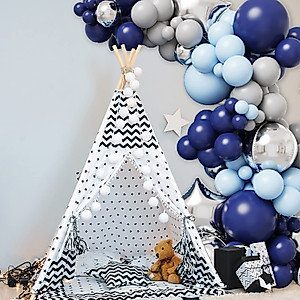 RUBFAC 155pcs Blue Silver Balloon Garland Arch Kit Pastel Blue Navy Blue Metallic Silver Grey Baby Blue Night Blue Balloons for Boys Graduation Girls Baby Shower Wedding Birthday Party Decorations