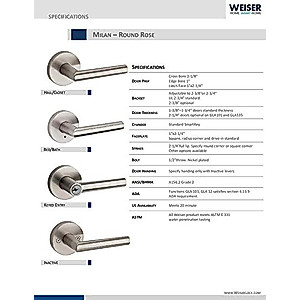 Weiser (by Kwikset) Milan Lever, Round Rose, Passage Function (Hallway, Closet), Polished Chrome (US26)