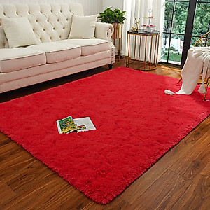 Chicrug Soft Area Rug for Bedroom Living Room Plush Fluffy Rug 8x10 Feet, Shag Furry Area Rug Carpet Non Shedding for Nursery Children Kids Girls Room Home Decorative, Red