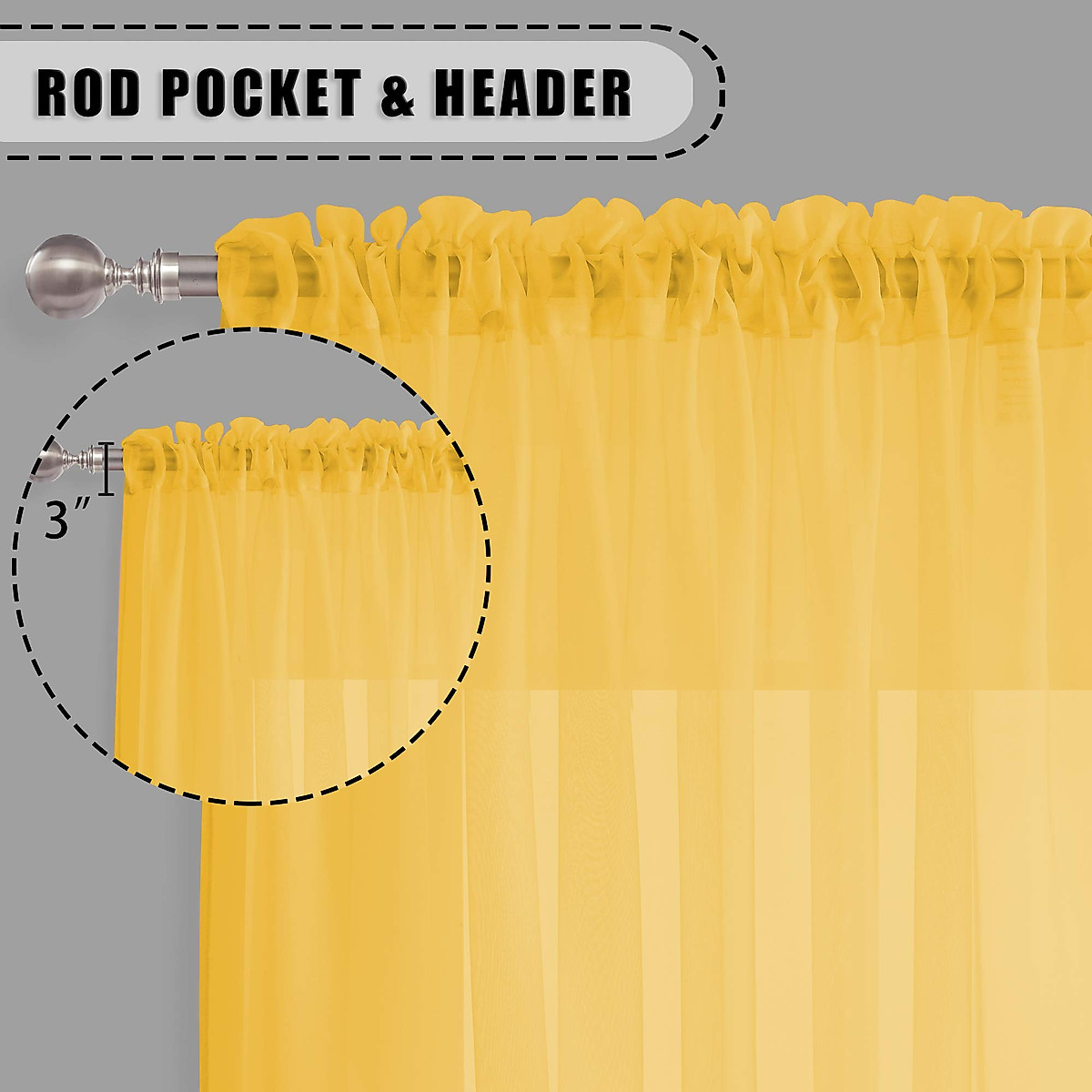 KEQIAOSUOCAI Gold Yellow Sheer Curtains for Small Windows Rod Pocket Short Dark Yellow Sheer Drapes 45 Inch for Bathroom Basement 1 Pair 52x45