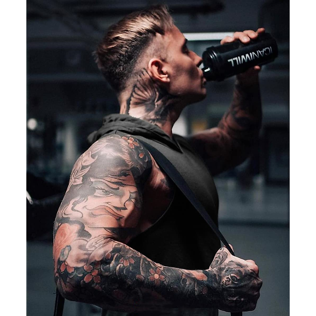 Men's Workout Bodybuilding Hoodies Tshirt Athletic Training Tank Tops Cotton Gym Hooded Top Cut Off Sleeveless Muscle T-Shirt Gray M