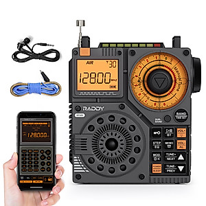 Raddy RF320 APP Control Shortwave Radio, AIR/FM/AM/VHF/SW/WB Receiver, Portable Radio Rechargeable w/ 9.85 Ft Wire Antenna