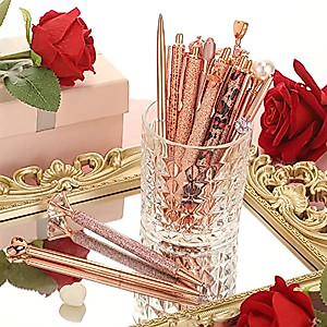 Colarr 16 Pcs Ballpoint Pens Set Metal Crystal Diamond Pen Glitter Pens for Journaling Pretty Cute Pens Black Ink Retractable Fancy Pens Gifts for Women Girls Office Wedding School Supply (Rose Gold)