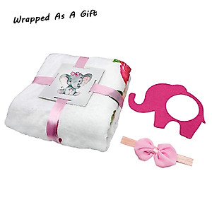 Baby Monthly Milestone Blanket Girl - Newborn Month Blanket Personalized Shower Gift Soft Fleece Photography Background Photo Prop Floral Elephant Blanket with Frame Headband Large 51''x40''