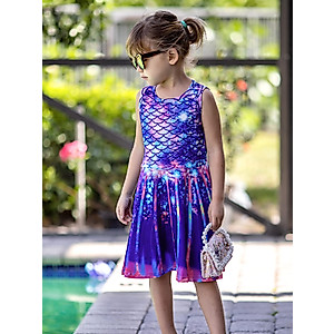 Funnycokid Girls Mermaid Dresses Summer Sundress Kids Sleeveless Outfit Birthday Dress Size 6 Size 7 Spring Twirl Clothes 6-7 Years