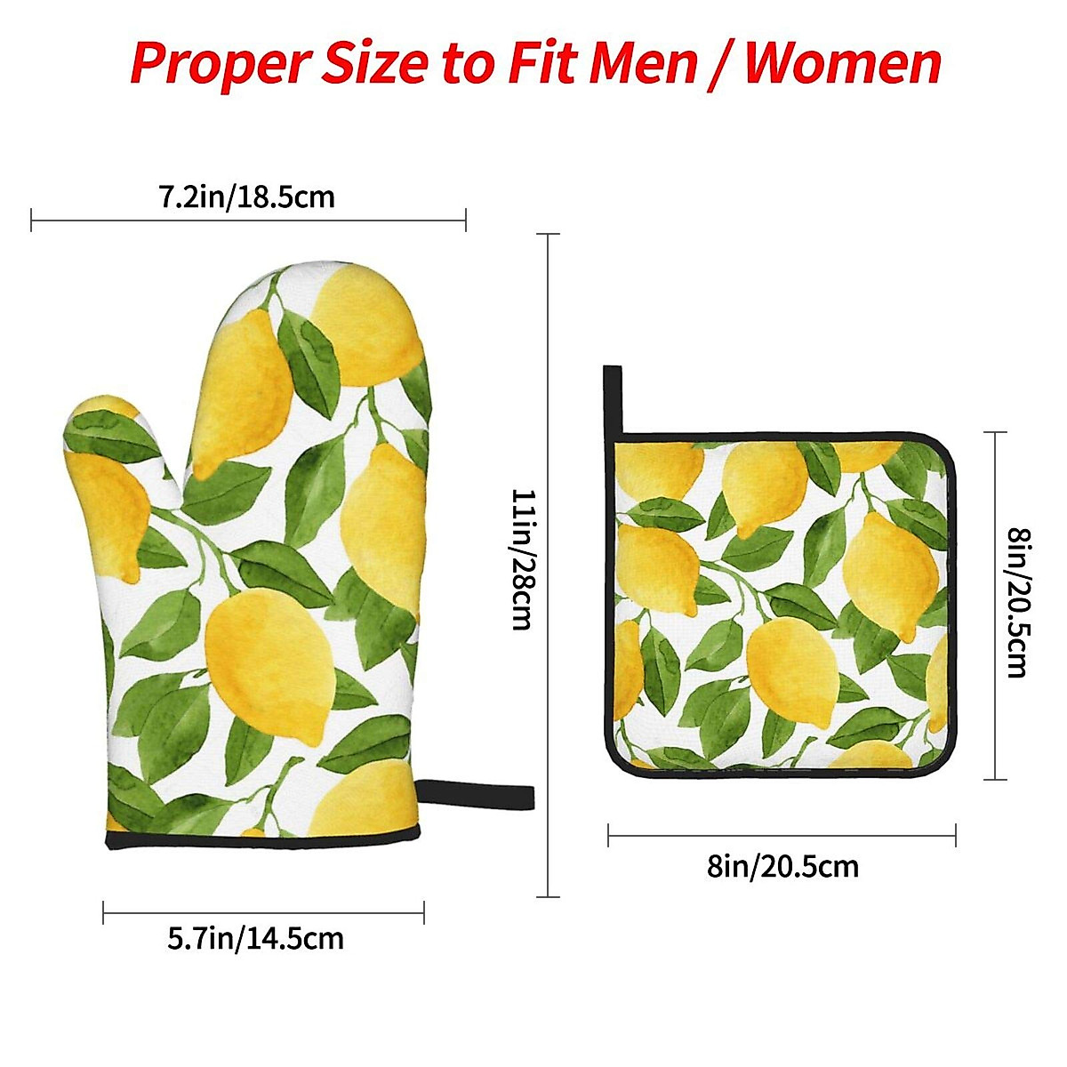 Bright Yellow Lemons Oven Mitts and Pot Holders Sets of 2,Resistant Hot Pads with Polyester Non-Slip BBQ Gloves for Kitchen,Cooking,Baking,Grilling
