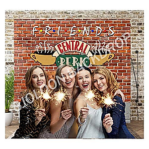 SJOLOON Friends Central Perk Theme Backdrop Red Brick Wall Retro Pub Sofa and Coffee for 80s 90s Friends Birthday Party Decoration Portraits Photoshoot 11840(7x5FT)