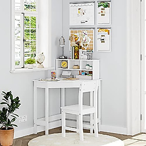UTEX Kids Desk,Wooden Study Desk with Chair for Children,Writing Desk with Storage and Hutch for Home School Use,White