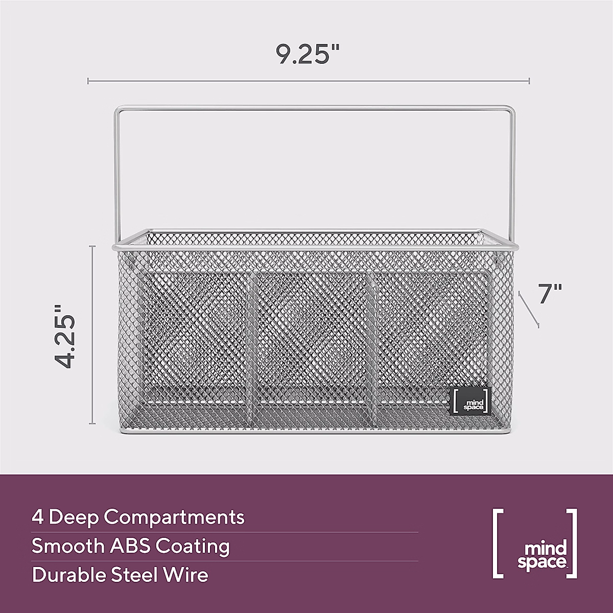 Mindspace Utensil Holder, Kitchen Condiment Organizer and Flatware Utensil Caddy | The Mesh Collection, Silver