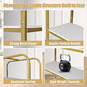 TooCust 5-Tier Gold Bookcase, 29.5" Lx70.6 H, Bookshelf for Bedroom,Gold Book Display Shelf, Arched Bookcase, Organizer Rack for Living Room, Gold Freestanding Display Shelf,White and Gold Bookshelf