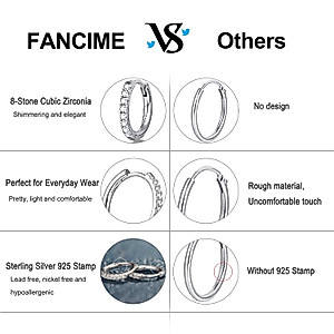 FANCIME 14K White Gold Plated Sterling Silver Hoops Round Cut Clear CZ Cubic Zirconia Hinged Cartilage Dainty Huggie Tiny Small Hoop Earrings for Women, 13mm