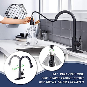 WEWE Oil Rubbed Bronze Kitchen Faucet with Pull Down Sprayer, 360 Degree Rotation, 24" Pull Out Hose, 3-Mode Setting, Easy Installation