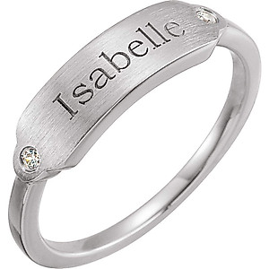 Solid 14k White Gold .03 Cttw Diamond 18x5mm Rectangle Engravable Signet Ring Band - Size 6.5