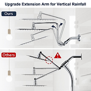 PDPBath Shower Extension Arm, 12" Upgrade Solid Brass Shower Head Shower Head Extender, Adjustable Height Extended with G1/2 Universal Connection for Large Vertical Rainfall Shower Head - Chrome