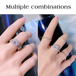 MDFUN 18K White Gold Plated Cubic Zirconia Three-in-One Halo Wedding Engagement Promise Eternity Ring for Women (6)