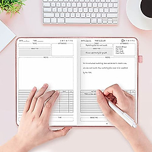 Elegant Meeting Notebook for Work with Action Items, Premium Leatherette Hardcover Meeting Planner with Numbered Pages, 7 x 10" Project Planner Notebook for Office Business Meeting Notes Agenda Organizer for Men & Women, 168 Pages (Rose Gold)