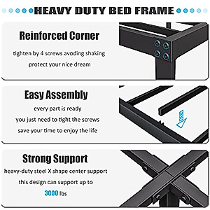 ZIYOO California King Bed Frame with Headboard 14 inch High Heavy Duty Steel Slat with 3000lbs Support, Easy Assembly, Noise Free-Black