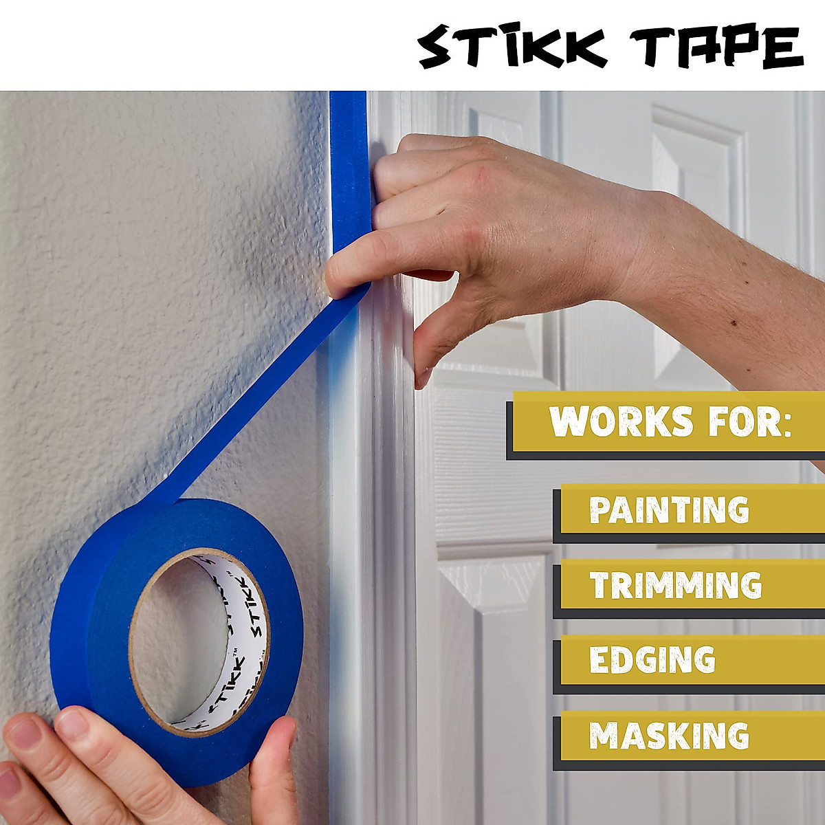 STIKK Painters Tape - 3pk Yellow Painter Tape - 1 inch x 60 Yards - Paint Tape for Painting, Edges, Trim, Ceilings - Masking Tape for DIY Paint Projects - Residue-Free Painting Tape