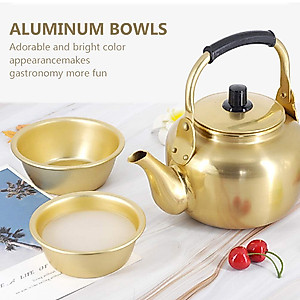 Yardwe 4Pcs Korean Traditional Makgeolli Bowls Round Rice Wine Bowls Mini Aluminum Soup Dishes for Home Kitchen Golden