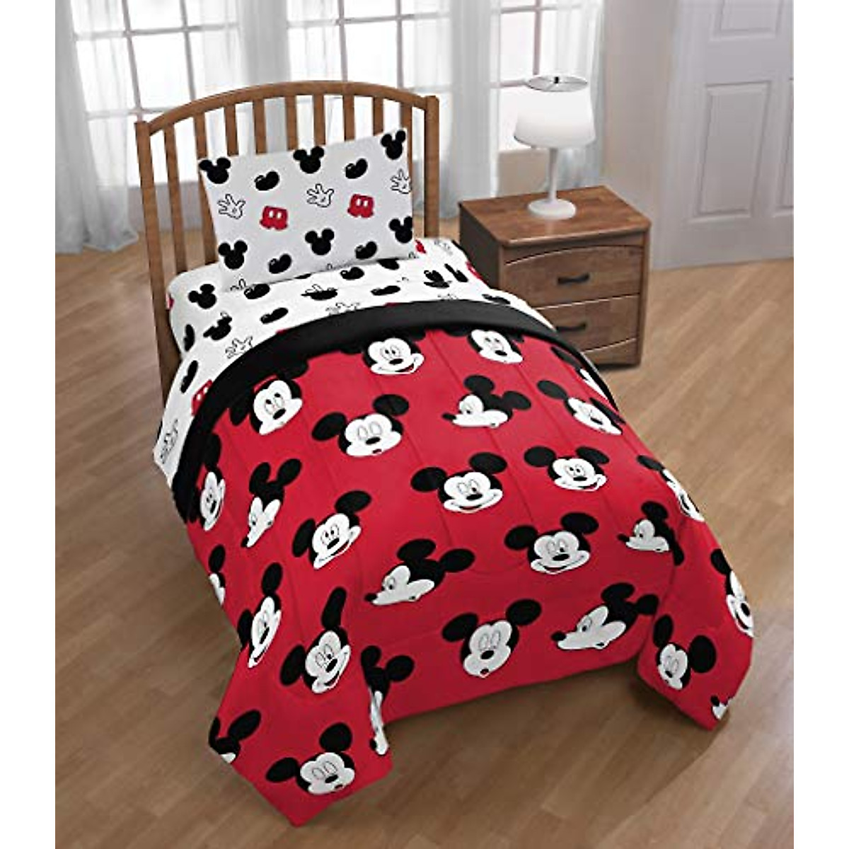 Jay Franco Disney Mickey Mouse Cute Faces 4 Piece Twin Bed Set - Includes Comforter & Sheet Set - Super Soft Fade Resistant Polyester - (Official Disney Product)