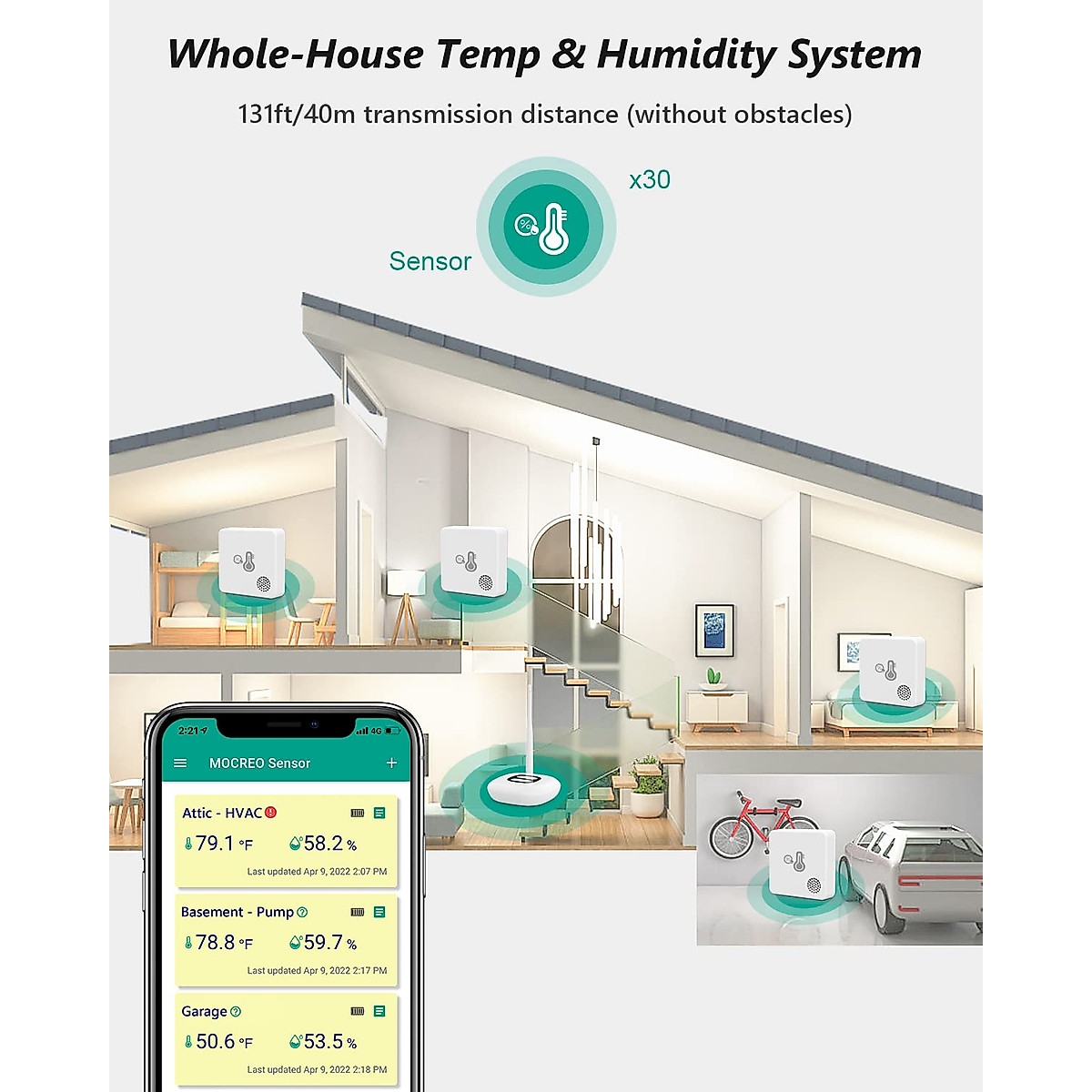 MOCREO ST6 WiFi Room Thermometer Hygrometer, Email Alarm, App Notification, Data Record Export, No Subscription Fee, Remote Wireless Temperature Sensor for RV, Warehouse, Vacation Home (3 Pack)