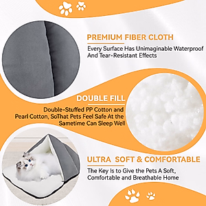 YUNNARL Pet House, Cat & Dog Cave Bed - Ultra Soft Polar Fleece, Waterproof, Washable - 25x20 Inches, Gray