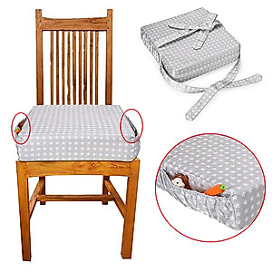 Sumnacon Chair Increasing Cushion - Baby Toddler Kids Infant Portable Dismountable Highchair Booster Cushion Washable Thick Chair Seat Cloth Strap (Grey Star)