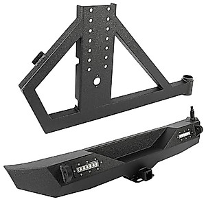 cciyu Rront and Rear Bumper with and Tire Carrier Compatible for 2007-2018 for Jeep Wrangler JK with D-ring, LED Strip Light and 4XLED Lights