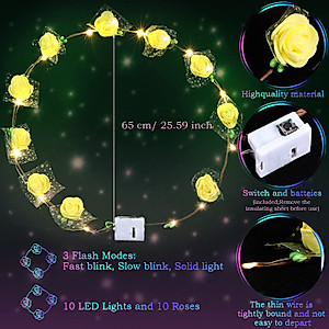 50 Pcs LED Flower Crowns Headbands Light up Flower Hair Wreath Garlands Glowing Floral Headpiece for Halloween Girls Women Cosplay Holiday Wedding Party