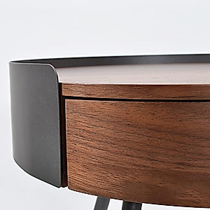 GRFIT Nightstand Nightstand Round Bedside Table Ideal for Any Room Side Tables Living Room, Side Tables Bedroom, End Table with 1 Drawer and 4 Black Legs Accent Table End Table (Color : 1)