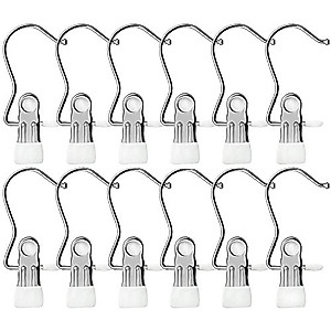 YCLOVE Pant Hangers with Clips Clothes Trousers Jean Skirt Slacks Hangers Boot Clips 360° Swivel Adujstable Clips Non-Slip Stainless Iron Anti-Rust (12 Pack White Laundry Hooks)