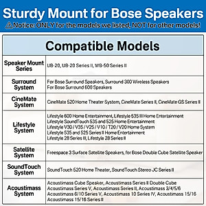Angle Adjustable Bose Speaker Wall Mount - Ceiling & Wall Mount for Bose UB-20 Series II, SoundTouch, CineMate, Lifestyle, Acoustimass, Cube Surround Speaker Bracket, Black
