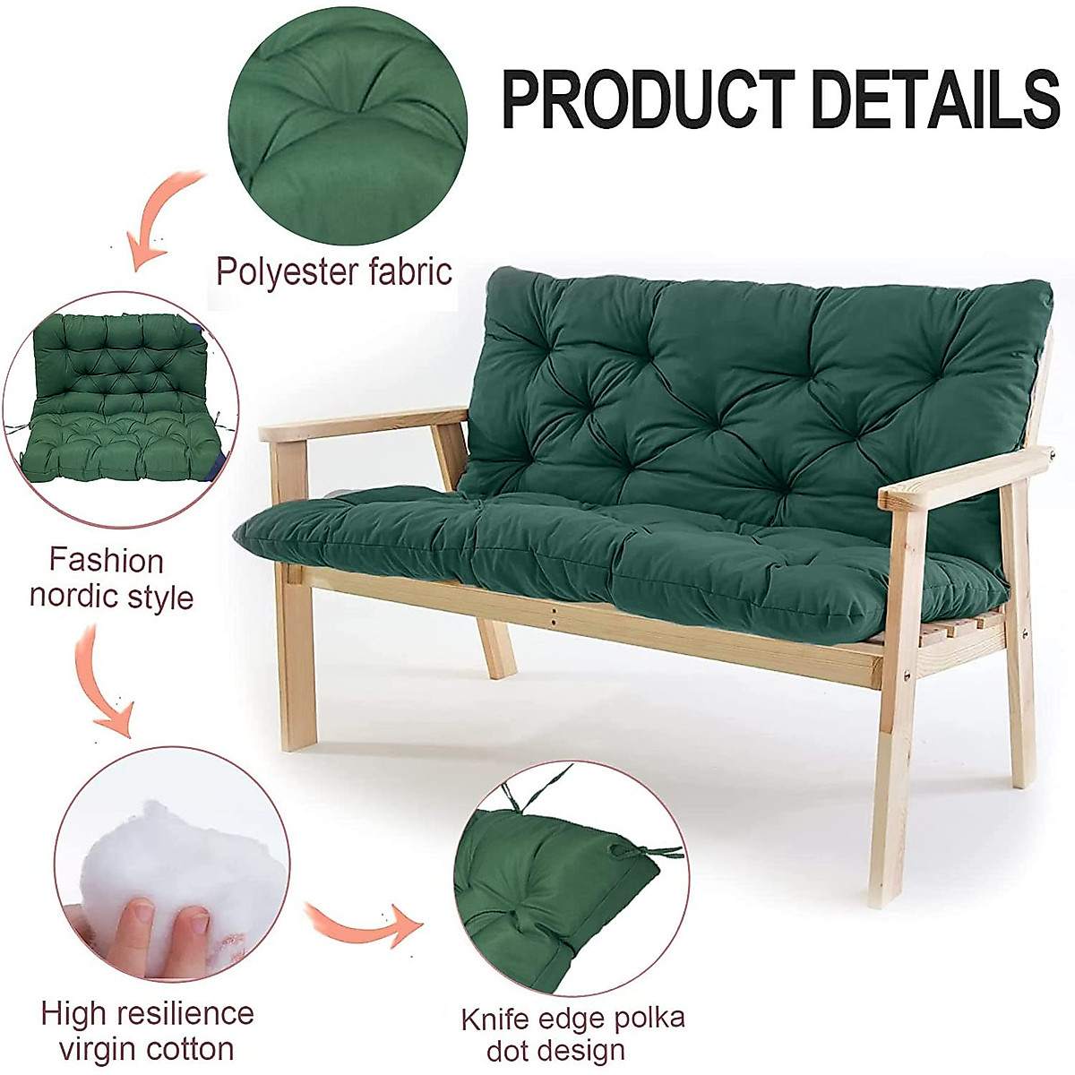 Swing Replacement Cushions with Backrest, Outdoor Swing Cushion, Waterproof Porch Swing Cushion 2-3 Seats, Thickened 4-Inch Replacement Cushions for Outdoor Swing, Suitable for Outdoor and Indoor