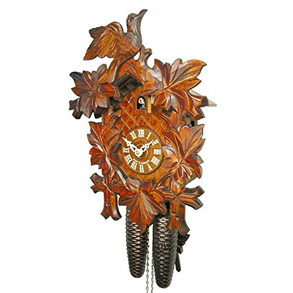 Wall Cuckoo Clock Mechanical 8 Day with 1 Bird & 5 Leaves; German Black Forest Coco Coo-Coo Clocks