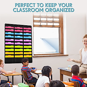 3 Pack Heavy Duty Storage Pocket Chart Wall Hanging File Organizer Folders 60 Pockets 12 Overdoor Hangers Included Hanging File Folders Paper Magazine Organizer for Home Classroom Office School