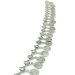 idealway Gypsy Silver Dangle Coins Belly Chain Hippie Boho Belt Belly Dance Chain Body Jewelry (AS)