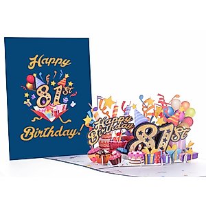 iGifts And Cards Happy 81st Blue Birthday 3D Pop Up Greeting Card – Awesome 81 Birthday Card For Man, Woman, Happy Eighty One Birthday Gift For Dad, Mom, Best Husband, Wife Unique Present, 5" X 7"
