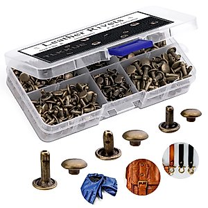 TLKKUE 240 Sets Rivets for Leather, Leather Rivets 3 Sizes Leather Double Cap Rivets for DIY Leather Craft, Bags/Clothes/Shoes/Belts Decoration or Repair (Bronze)